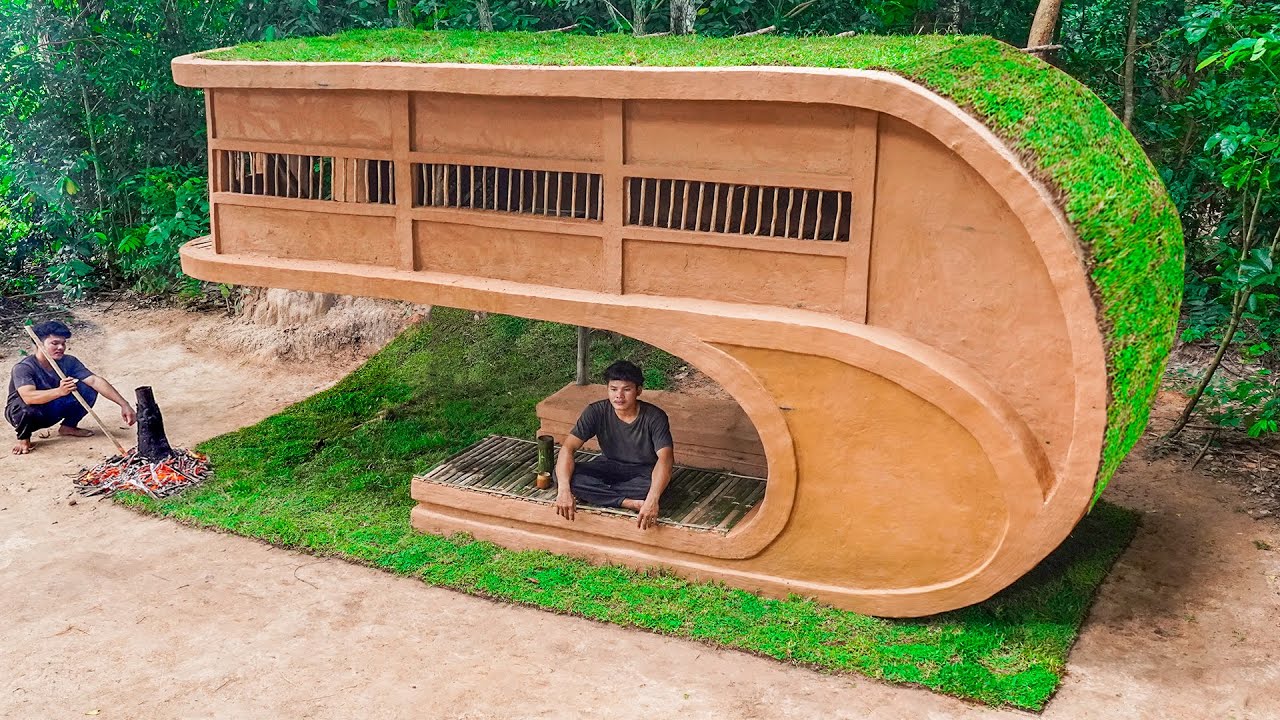 Build Mud Villa In Jungle as Warm Survival Shelter - YouTube