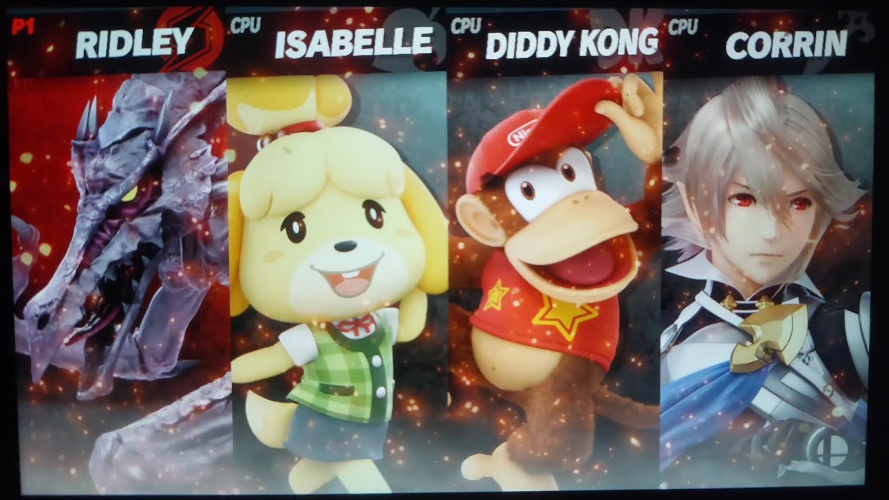 SSBU: Ridley vs Isabelle vs Diddy Kong vs Corrin - YouTube