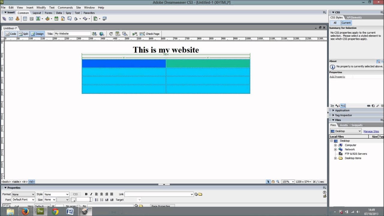 Web Design For Beginners Video 2 Using Tables In Dreamweaver Tutorial Youtube