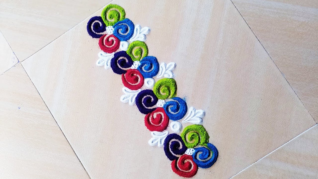 Easy Side rangoli design 🌺 muggu/easy and simple design/appartment ...