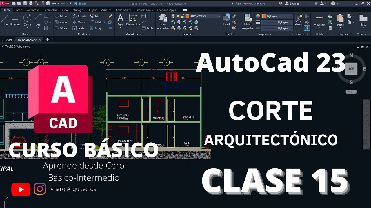 CURSO DE AUTOCAD BÁSICO |CLASE 15 PARTE 2 |CORTE ARQUITECTÓNICO|DIBUJO ...