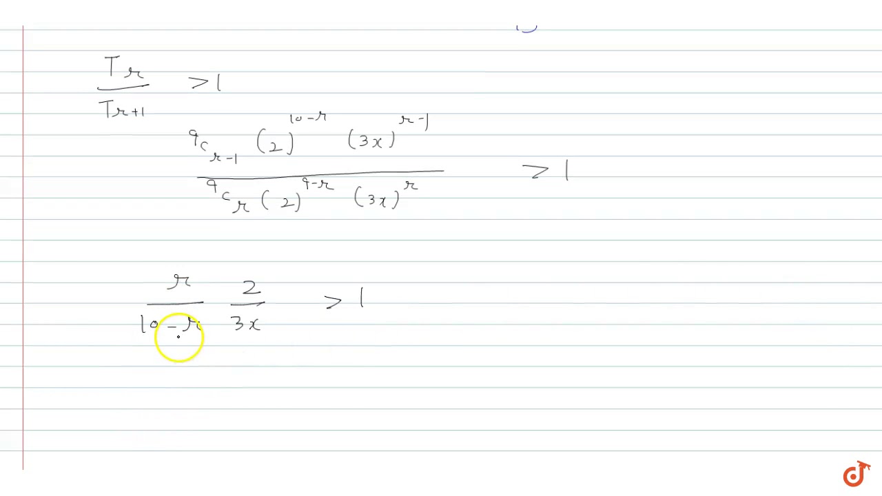 Find numerically greatest term in the expansion of `(2 + 3 x)^9`, when ...