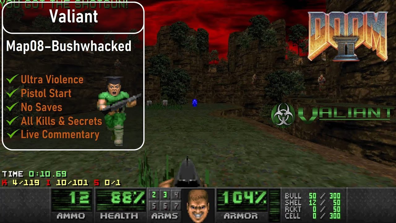 Valiant Map08 - Bushwhacked [Doom 2, UV, Pistol, 100%] - YouTube