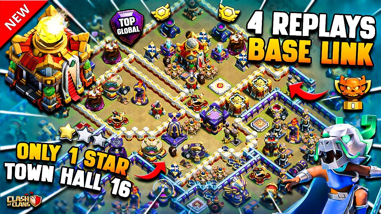 BEST Th16 Base Link With 4 Replays ONLY 1 STAR Town Hall 16 ...