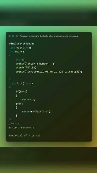 C Program To Find Factorial Of A Number Using Recursion Cprogramming Programming C Cpp