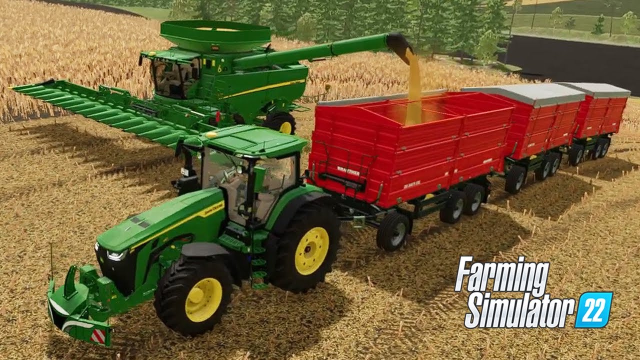 FS22 Corn Harvesting - John Deere S780 & John Deere 8R 410 - Farming ...