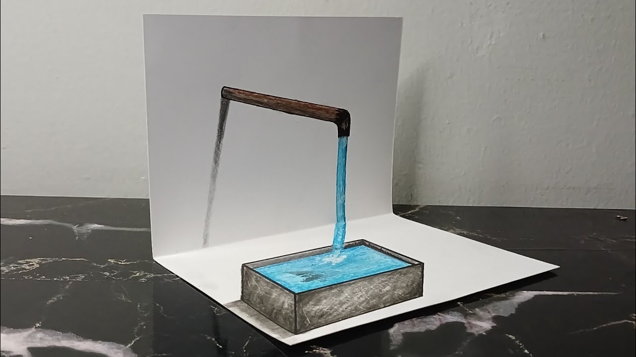 How to draw a 3D Water tap on papper step by step - YouTube