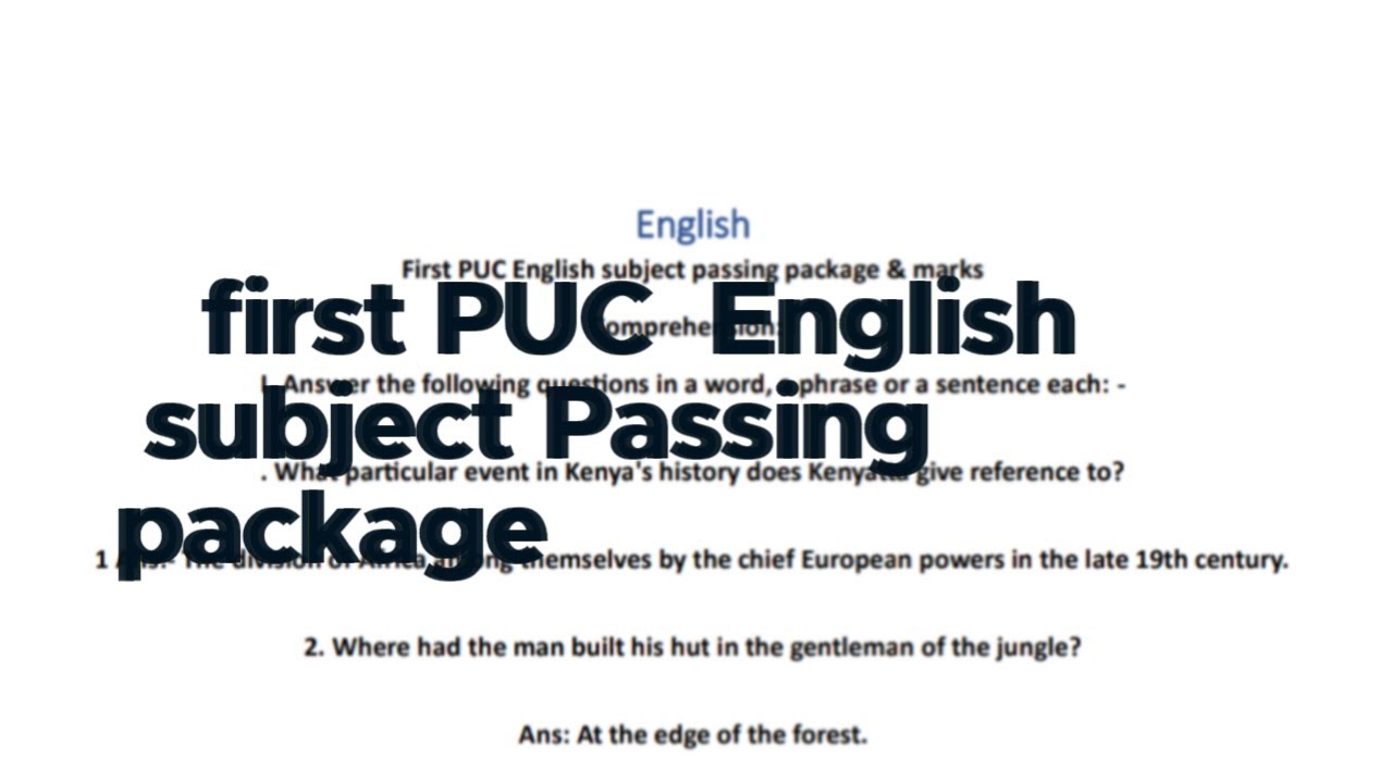 First PUC English subject passing package - YouTube