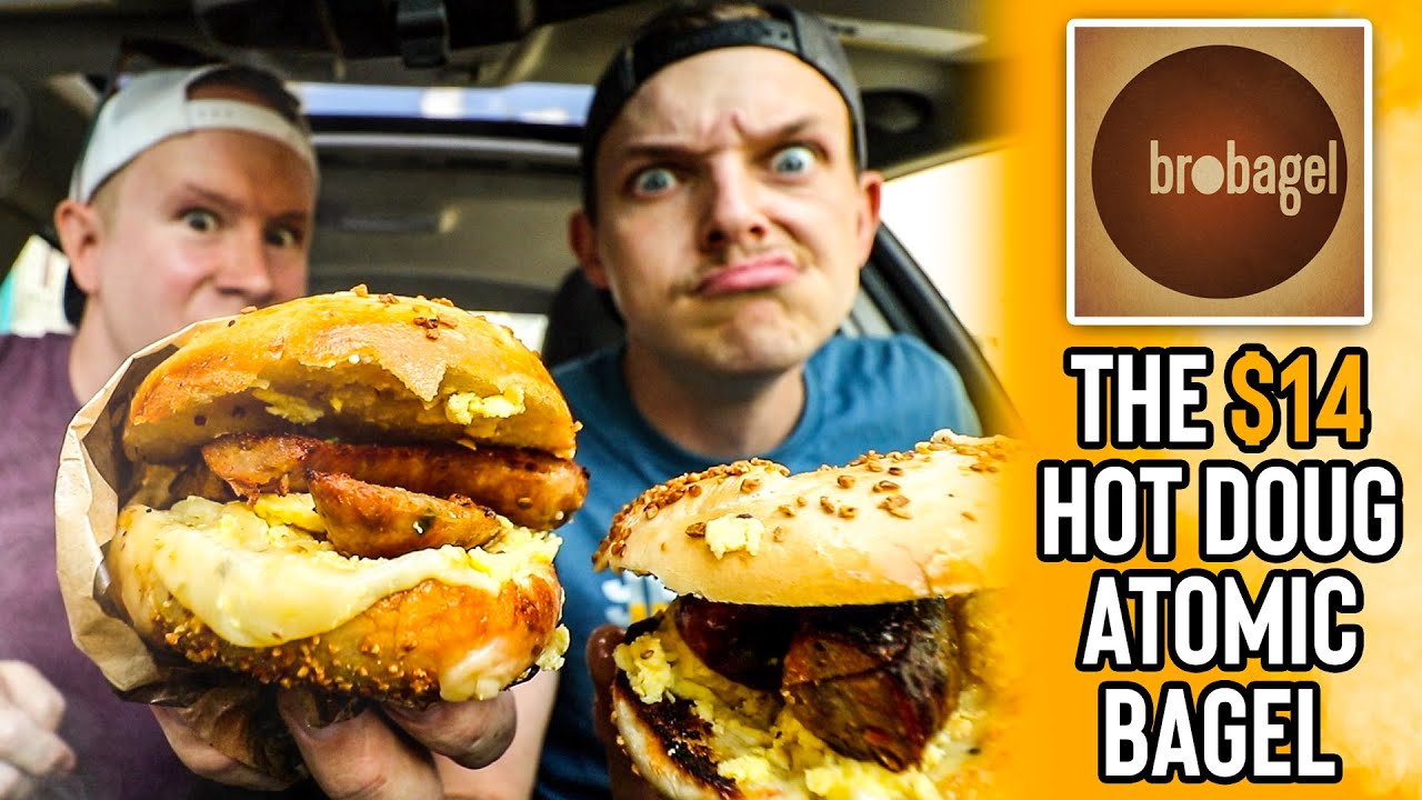 Eating Hot Doug's Atomic Sausage Breakfast Bagel Sandwich at BroBagel ...