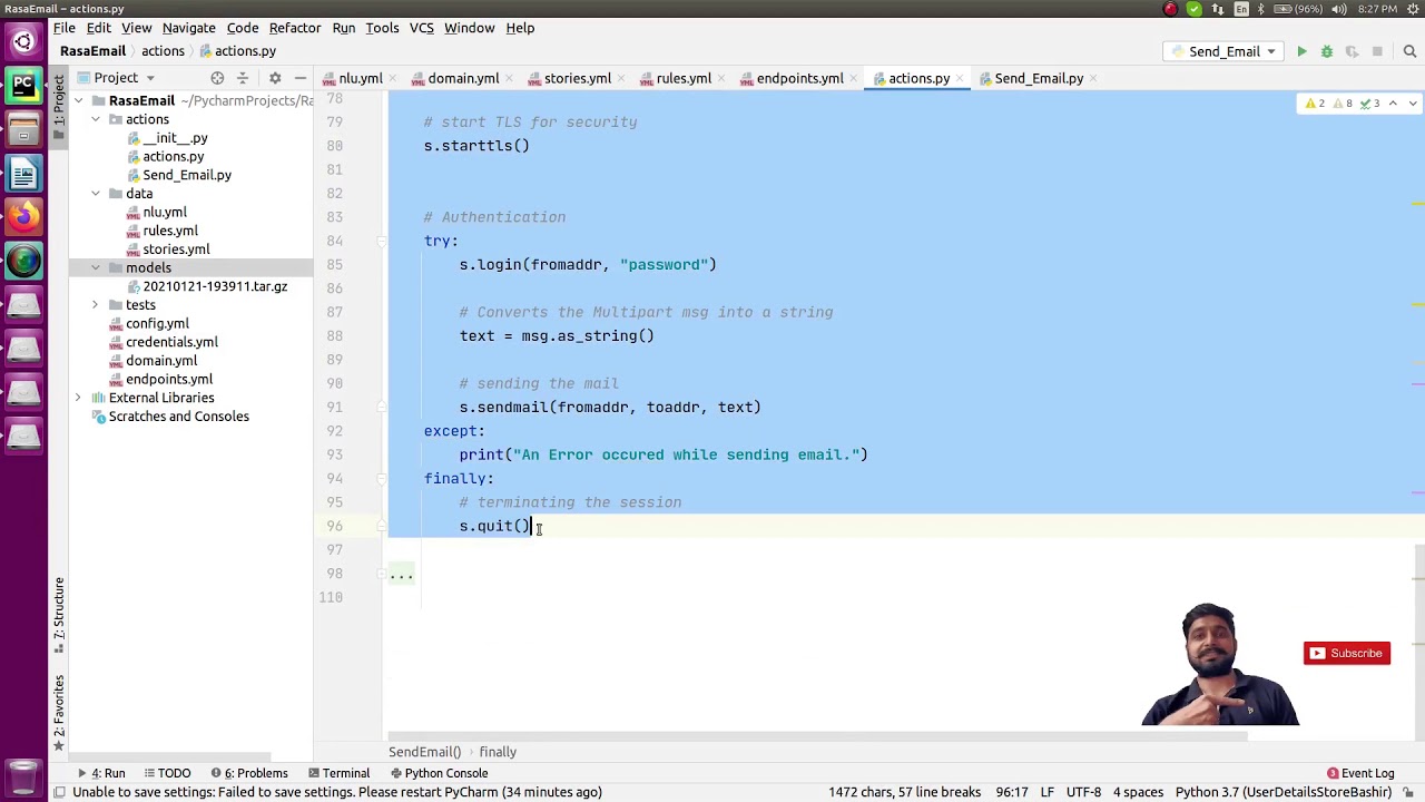 SENDING EMAIL TO ANYBODY WITH RASA - YouTube