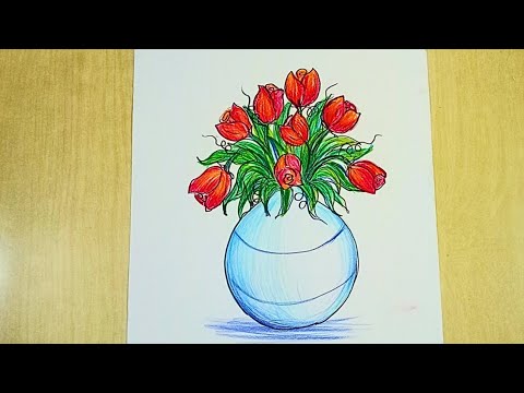 Easy drawing flowerpot |How to draw a flowerpot with flower step by ...