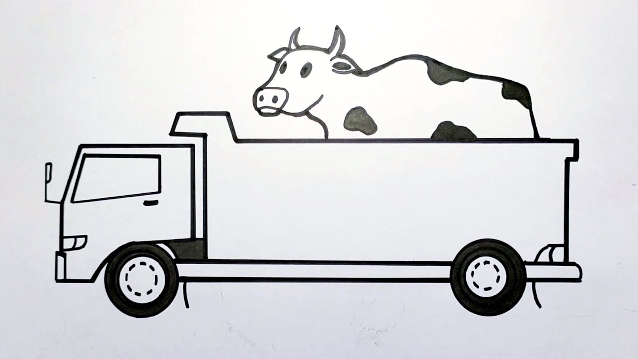 Cara menggambar mobil truk fuso muatan sapi #drawing - YouTube