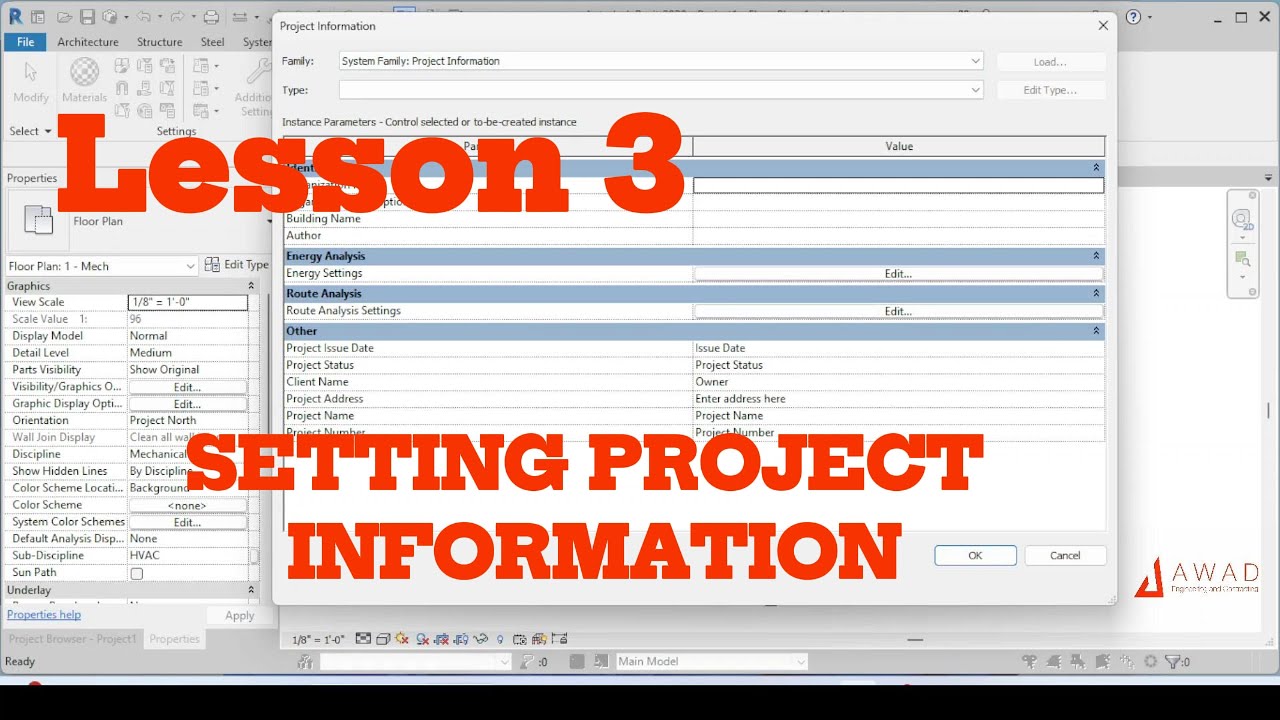Lesson 3: Learn How to Setting the project Information in Revit - Tutorial - YouTube