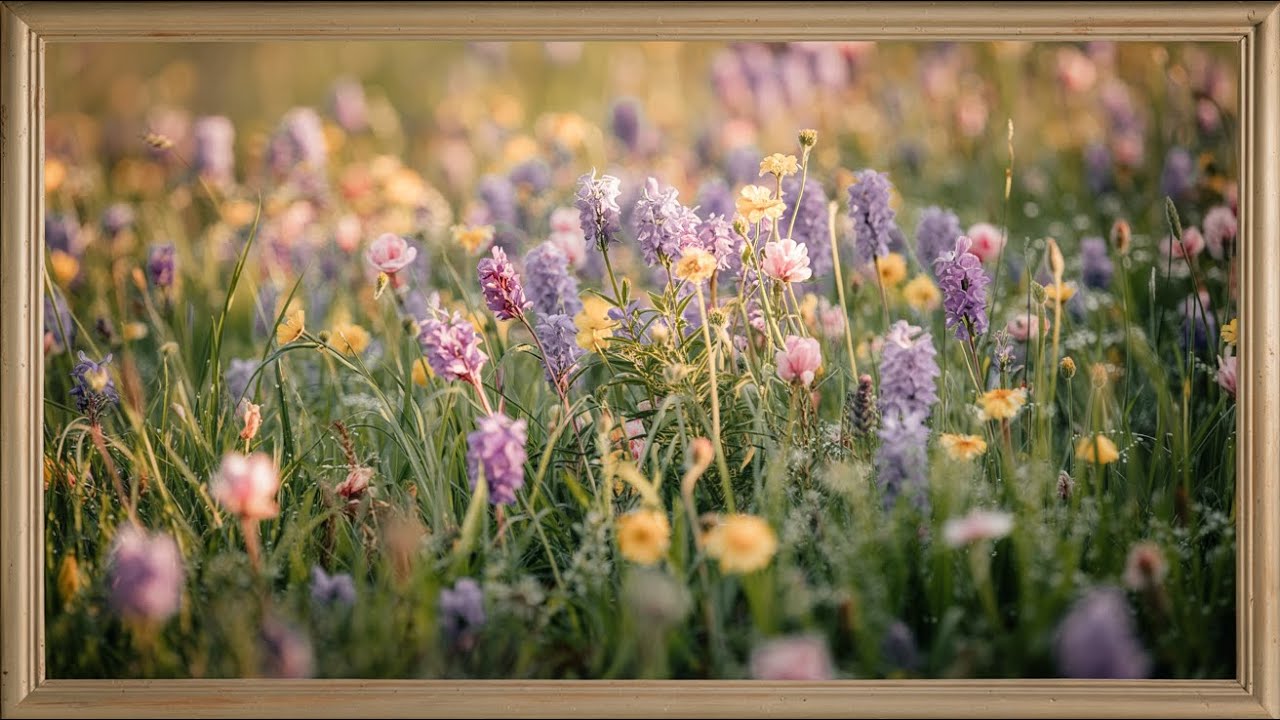 Golden Bloom | Peaceful Spring Meadow Still Art for Frame TV with music ...
