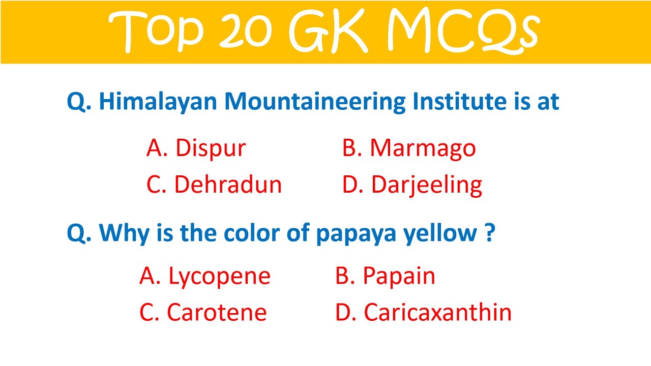 Top 20 GK MCQs || General Knowledge Question and answers || General ...