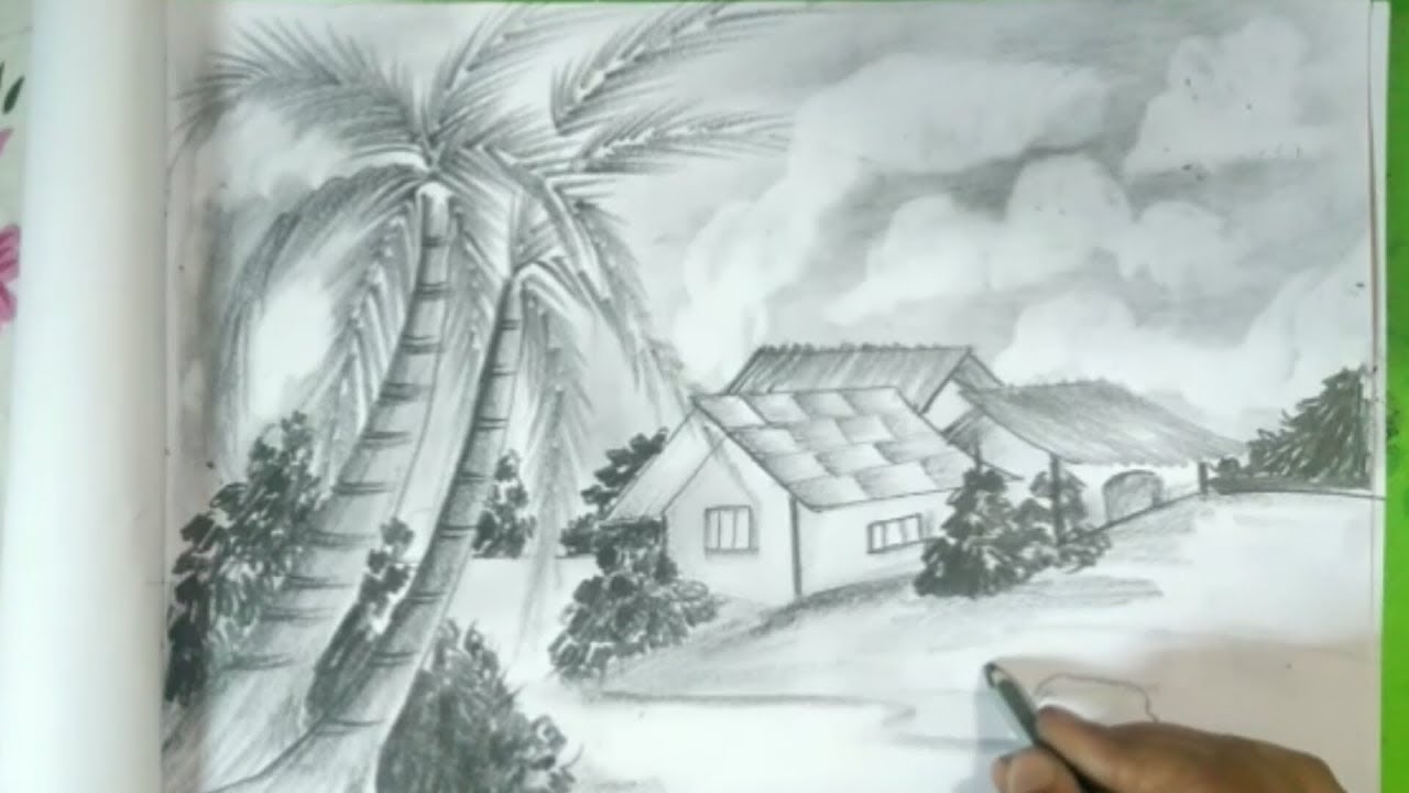 Sketch Drawing - How to Draw Scenery be Pencil - Bengali Tutorial - YouTube