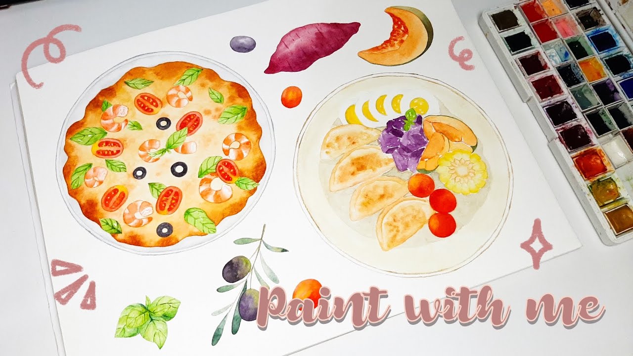 Paint with me : food watercolor painting process, speed painting, food ...
