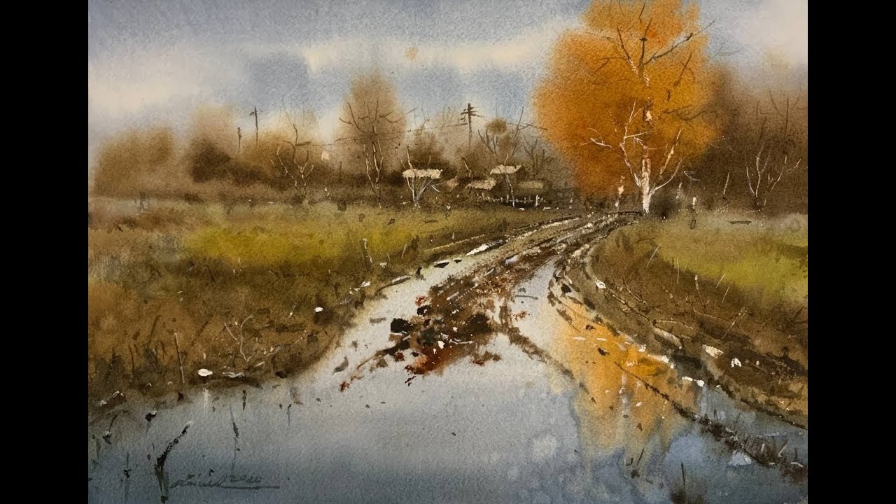 How to paint landscape in watercolor painting by javid tabatabaei - YouTube