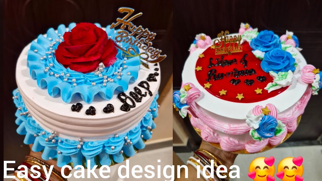 simple and beautiful two round shape cake design 🥰🥰🥰 - YouTube