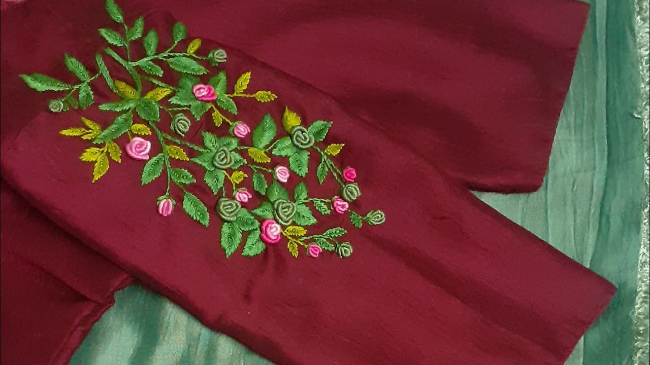 saree designing / hand embroidery / thread work - YouTube