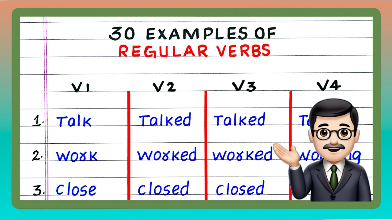 Examples of Regular Verb Forms V1 V2 V3 V4 | 30 Examples of Regular ...