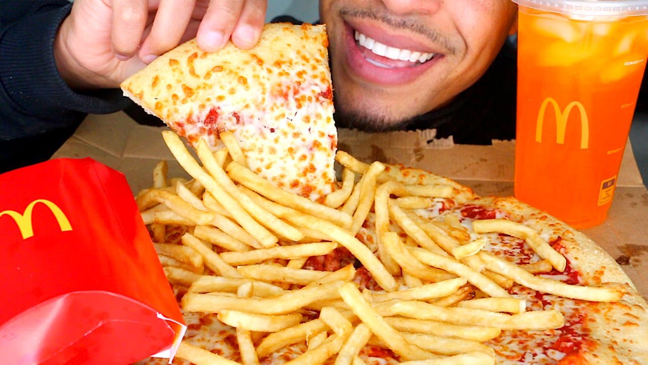 ASMR PIZZA & FRIES MUKBANG | MCDONALD'S LITTLE CAESARS PIZZA BIG BITES ...
