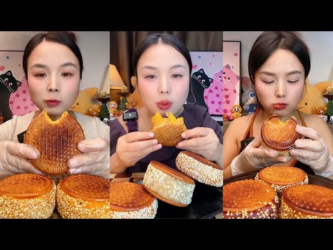 asmr mukbang - crispy sesame bread, sweet red bean bun, butter bun eating sound