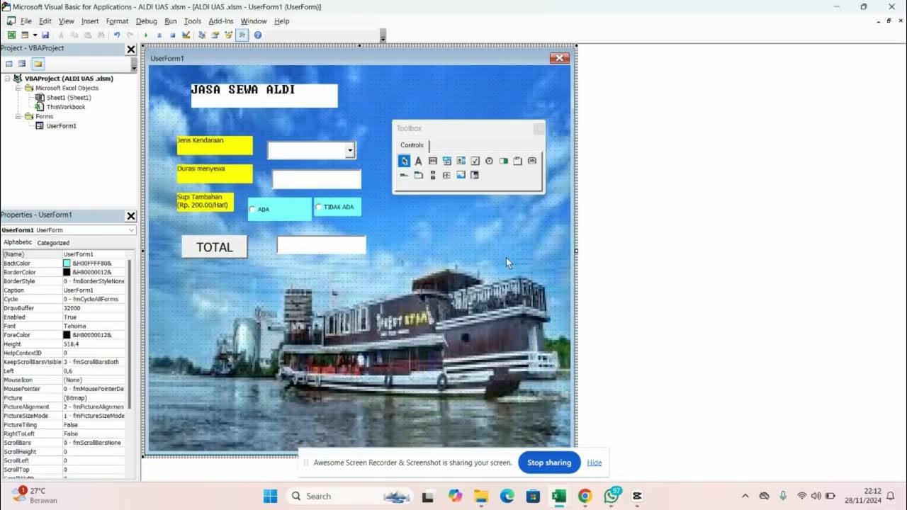 Membuat codingan sewa jasa kendaraan menggunakan EXCEL VISUAL BASIC ...