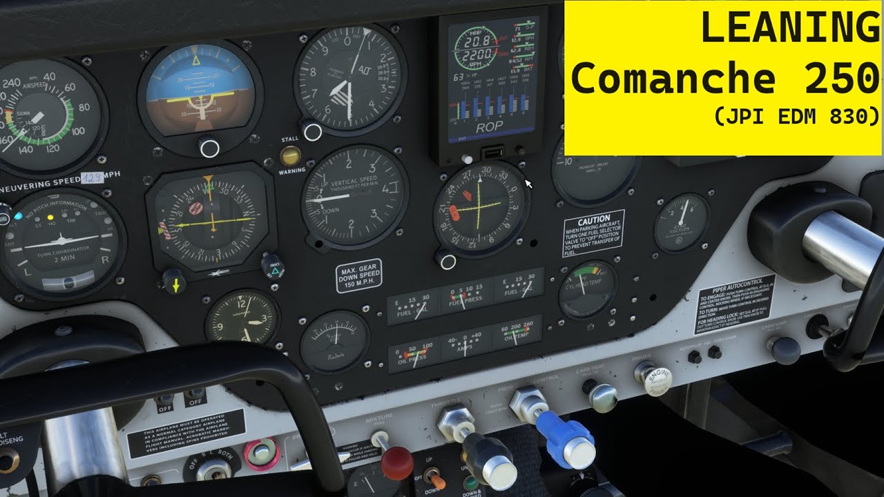 MSFS | How to lean for cruise using the JPI EDM 830 | A2A Comanche 250 ...