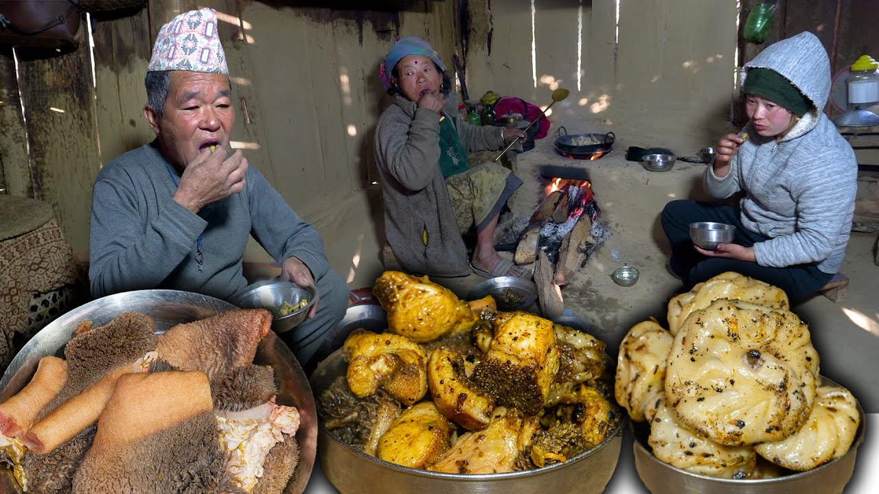 Fry Buff Intestines Recipe and fry momo || Village style Buff STOMACH ...