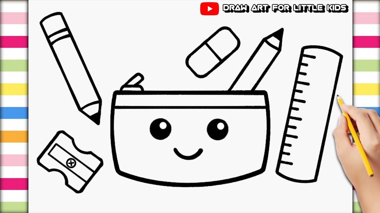 How to Draw Pencil Case Easy Step by Step Drawing for kids and Toddlers ...