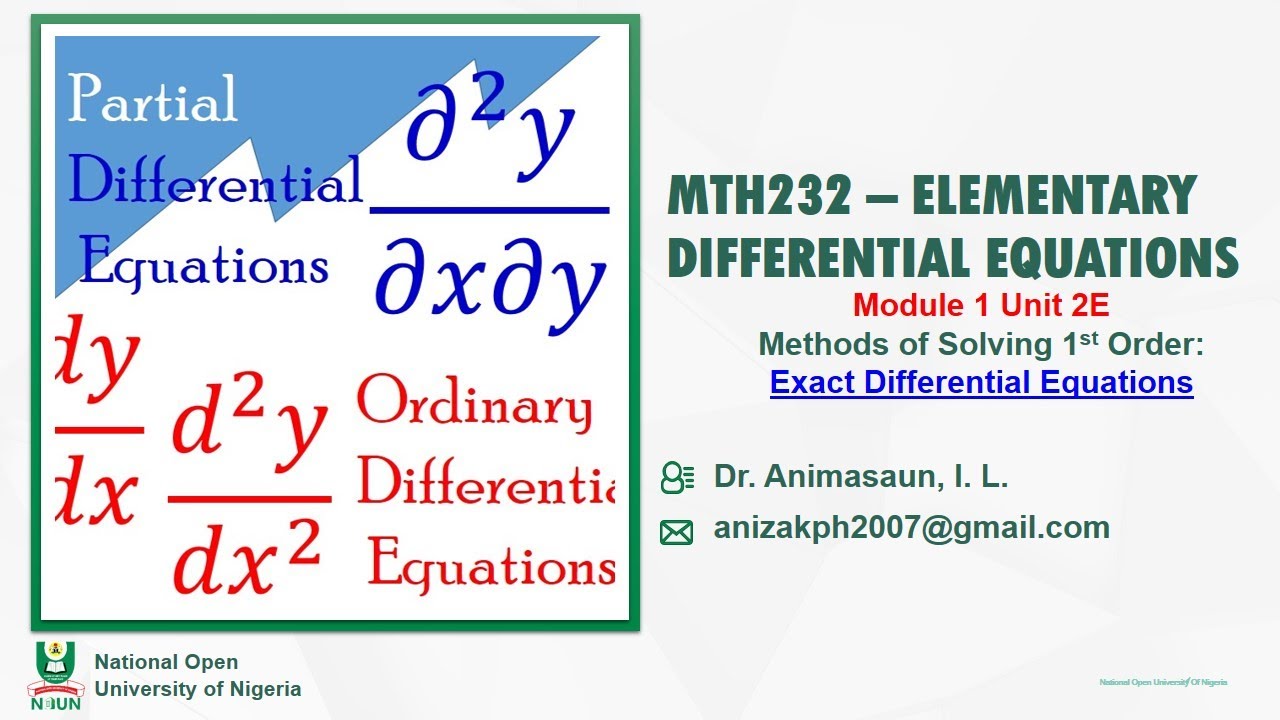 Module 1 Unit 2E: Exact Differential Equations - YouTube