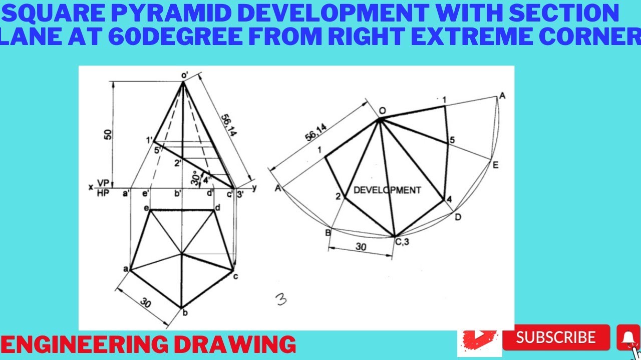 Square pyramid Development with section plane at 60degree from right ...