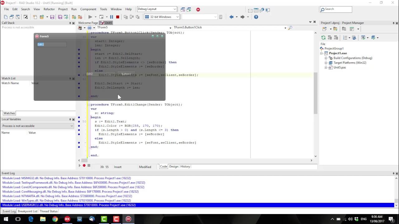Changing the color of a TEdit with Styles Enabled - Delphi #122 - YouTube