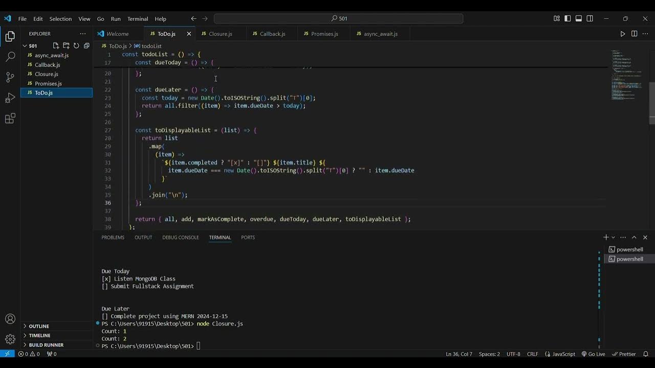 Closures, Callbacks, Promise, Async/Await and todo using closures in javascript - YouTube