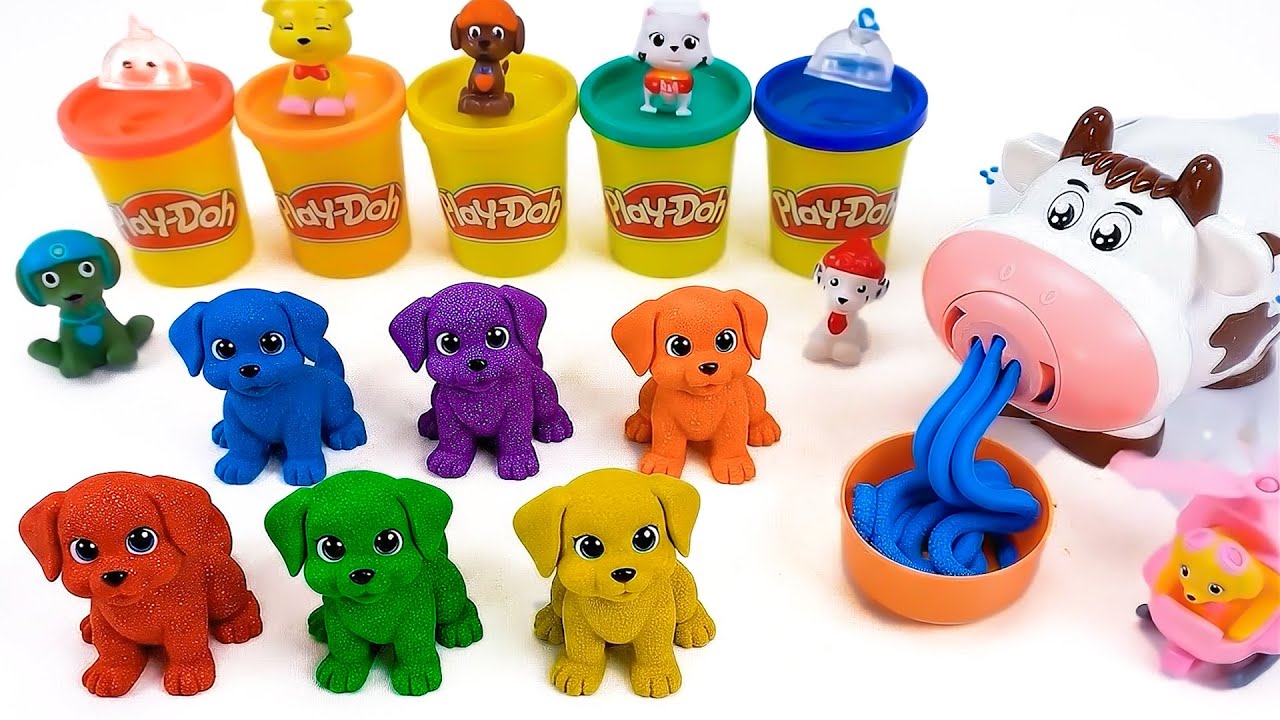 How to Make Rainbow Play Doh Dogs & Cutting ASMR 🌈 Kinetic Sand ASMR ...