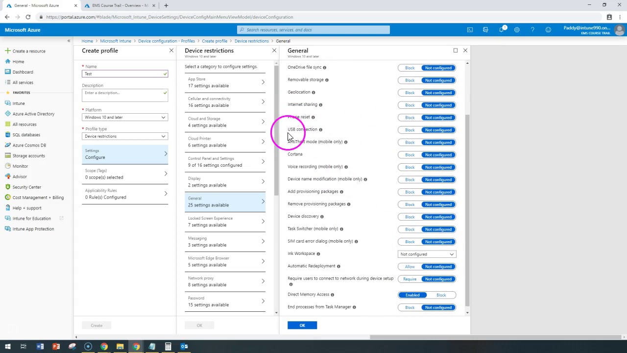Device Configuration Profiles Create For Win10 Device Restrictions Intune Training Series No