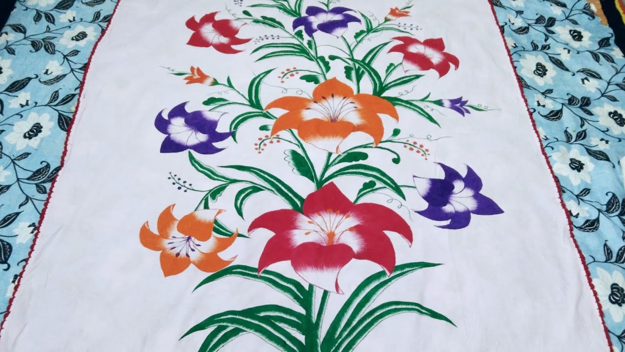 parda ka bahut hi khoobsorat design/lily flower painting design/parda ...
