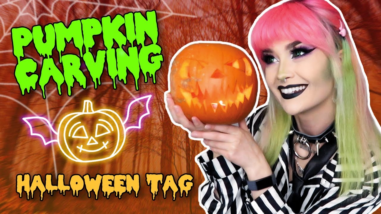 CARVE A PUMPKIN WITH ME (I tried..) 🎃 Spooky Halloween Tag Q&A || Kit ...