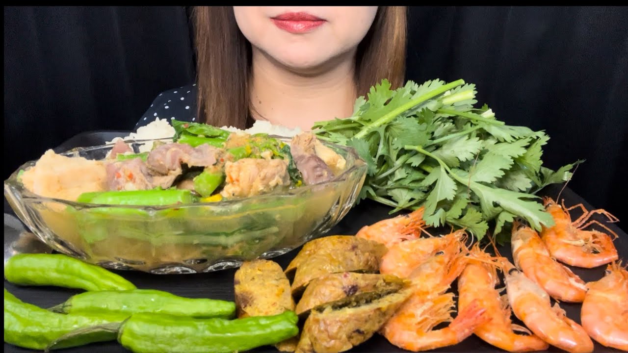 Eating simple food 🍲 Choy Sum Curry with Chicken/ Fried Shimp / Spicy ...