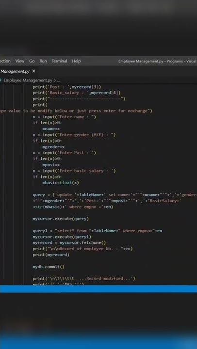 Employee management project with python and mysql connectivity #shorts ...