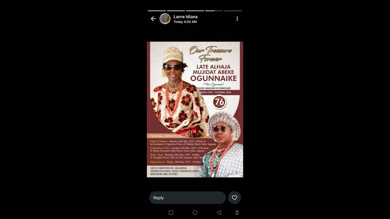 Late Alhaja Mujidat Abeke OGUNNAIKE (Nee Ogunade) Aged 78 Years - YouTube