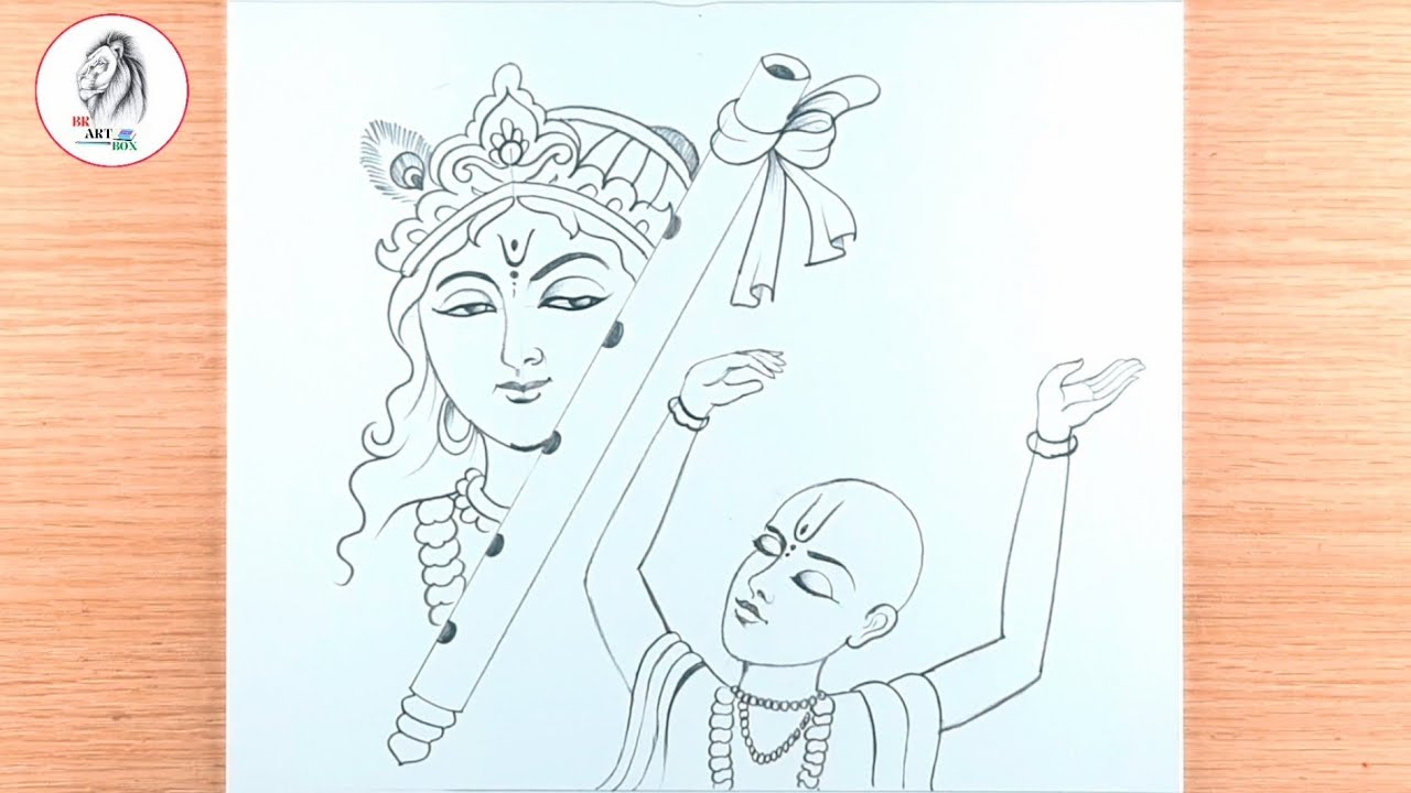 Drawing of Gouranga mahaprabhu with Krishna // Chaitanya mahaprabhu ...