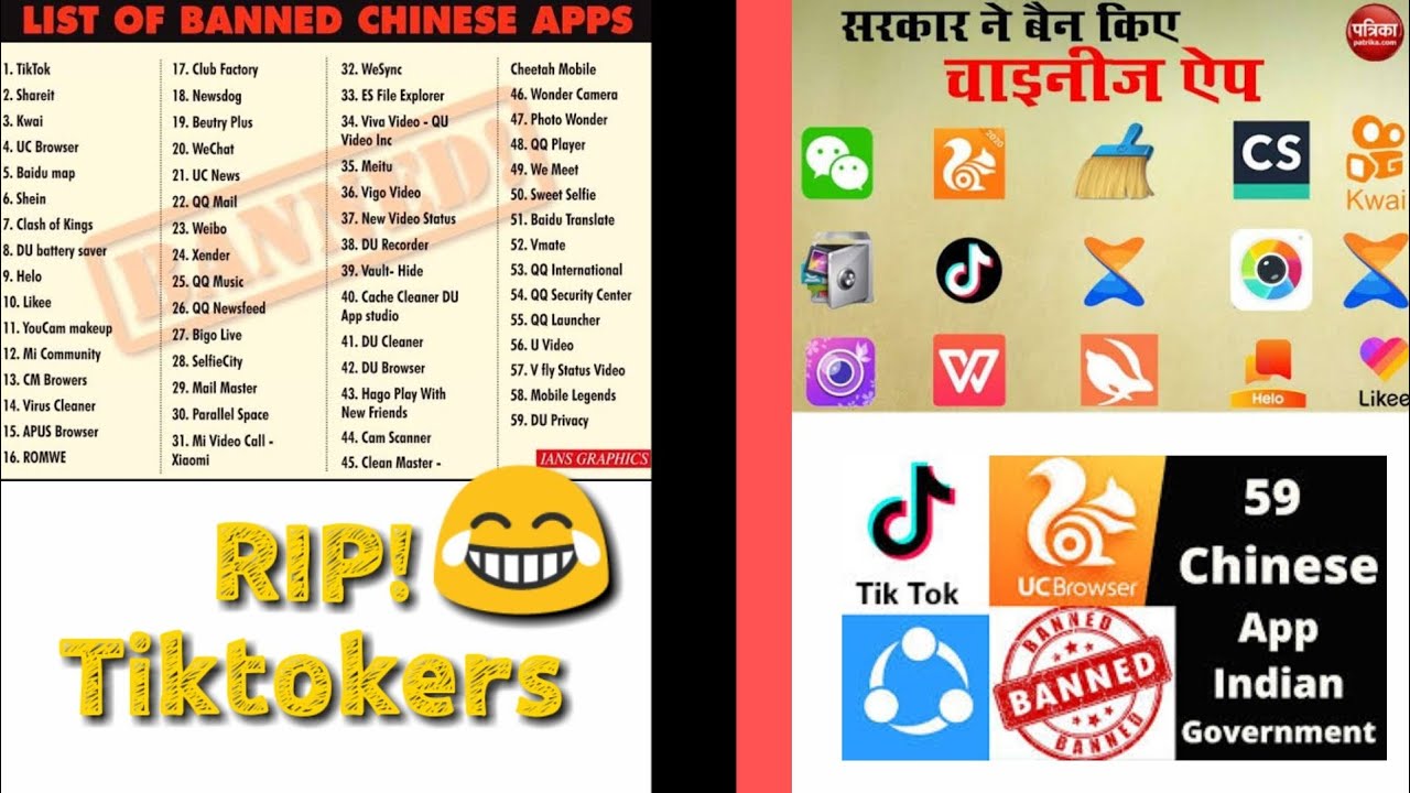 INDIA Gov BAN 59 Chinese Apps | Full List of Chinese apps | 😂TIKTOKER ...
