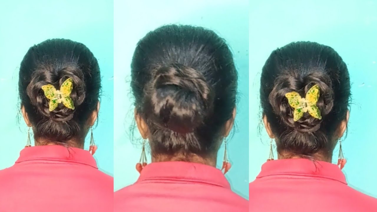 Easy Khopa Hairstyle With Saree / Simple Clutcher Hairstyle / How To ...
