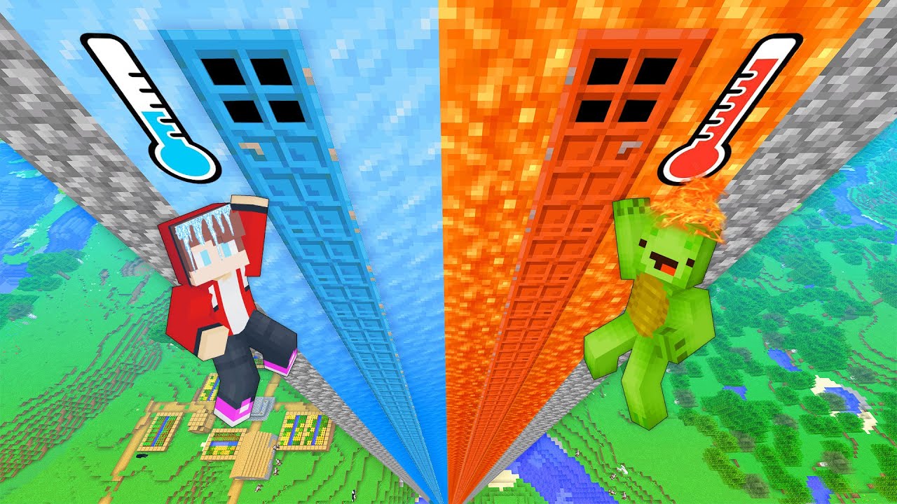 JJ ICE LONG DOOR vs Mikey FIRE LONG DOOR Survival Battle in Minecraft ...