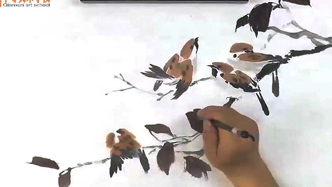 How to paint the sparrows - Ink Wash Painting - YouTube