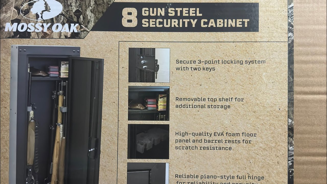Mossy oak 8 gun Steel security cabinet - YouTube