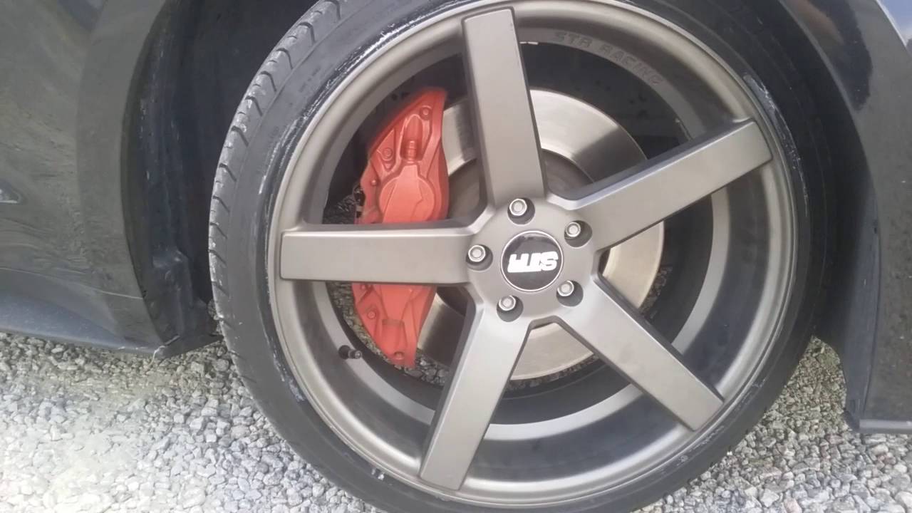 2015 Ford Mustang GT sitting on staggered STR 607 Matte Gun Metal ...