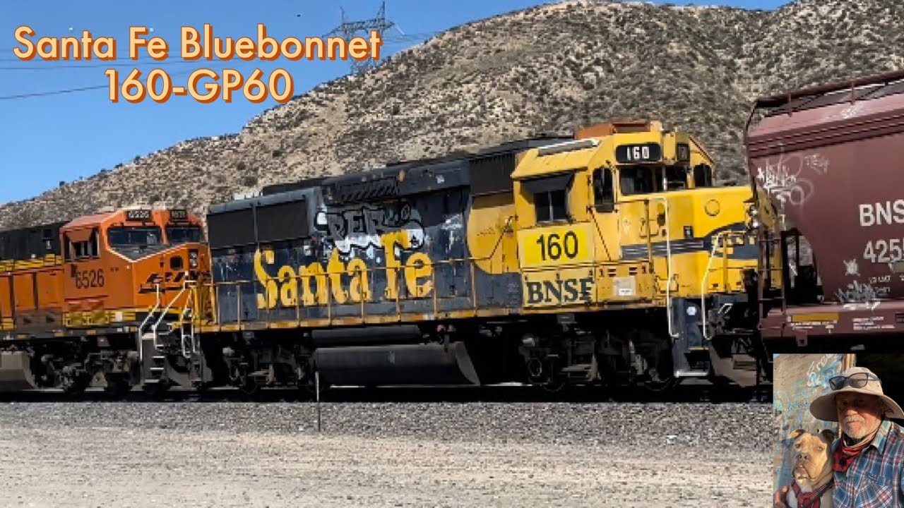 Santa Fe! ATSF 160 GP60 Bluebonnet. Duo H2’s! BNSF Manifest Train at Old Cajon Site - YouTube